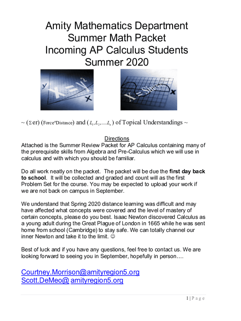 Fillable Online AP Calculus AB and BC Summer Packet ... Fax Email Print ...