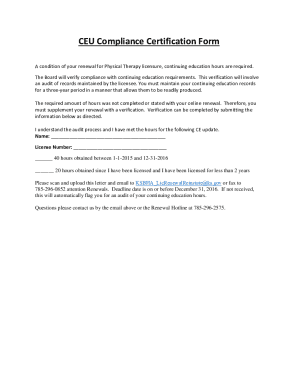 Fillable Online CEU Compliance Certification Form Fax Email Print ...