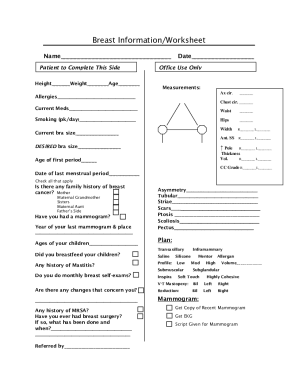 Fillable Online Breast Information/Worksheet - Dr. Rottler Fax Email ...