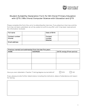Fillable Online Student Suitability Declaration Form - Undergratuate BA ...