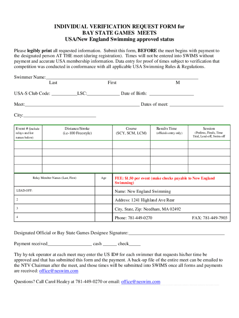 Fillable Online INDIVIDUAL VERIFICATION REQUEST FORM for BAY ... Fax Email Print - pdfFiller