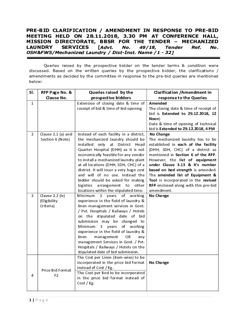 Fillable Online amendment / clarification in response to the pre-bid ...