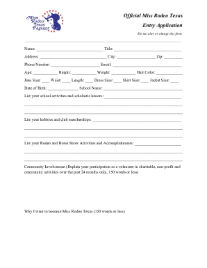Fillable Online Official Miss Rodeo Texas Entry Application Fax Email ...