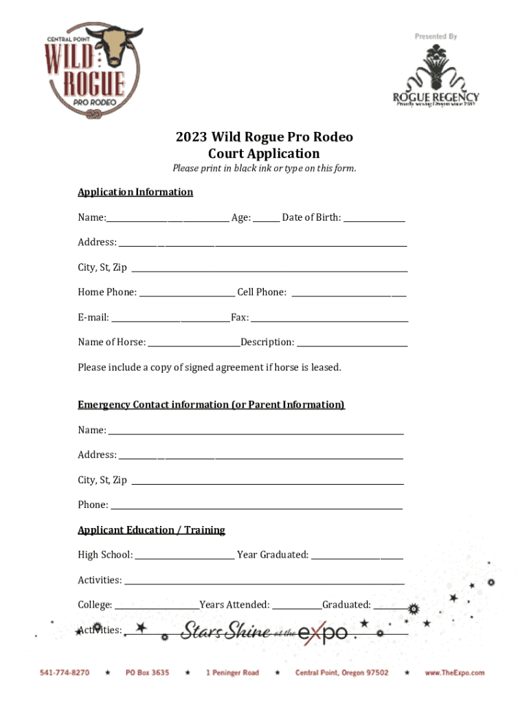 Fillable Online The Central Point Wild Rogue Pro Rodeo ... Fax Email ...