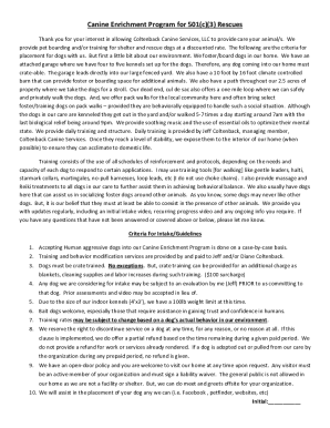 Fillable Online Canine Enrichment Program for 501(c)(3) Rescues Fax ...