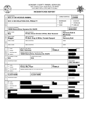 Fillable Online Complaint Statement Animal Care and Control Sonoma ...