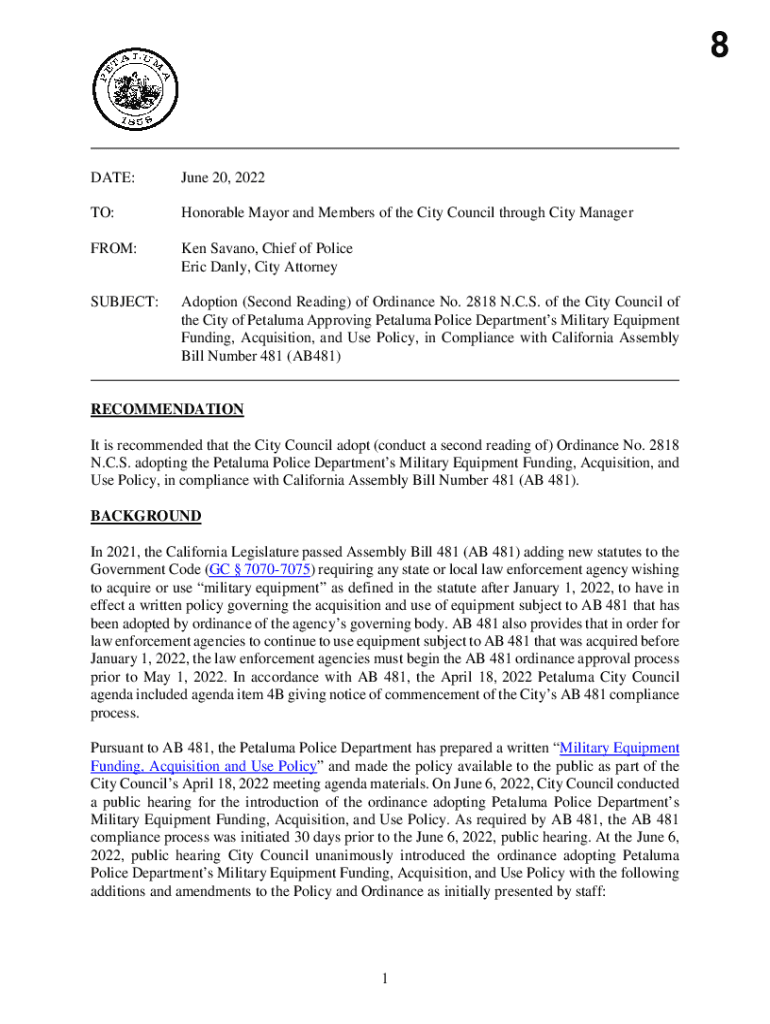 Fillable Online Honorable Mayor and Members of the City Council through ...