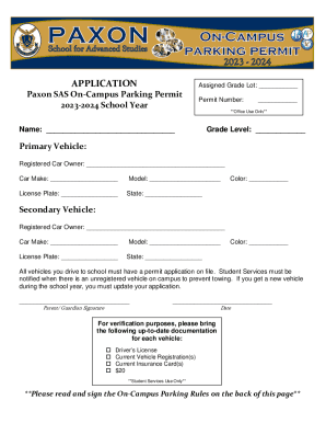 Fillable Online Vehicle Registration Form Request for Parking Permit ...