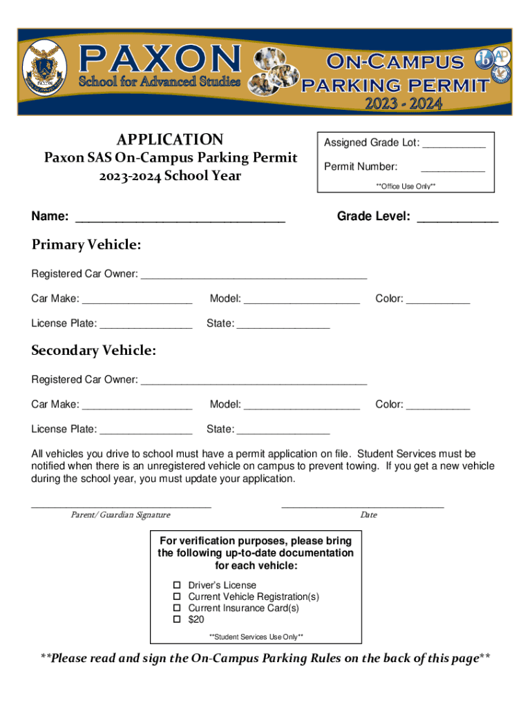 Fillable Online Vehicle Registration Form Request for Parking Permit ...
