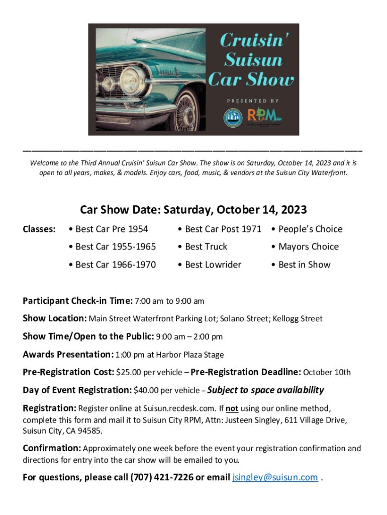 Fillable Online CAR SHOW ENTRANCE FORM Fax Email Print - pdfFiller