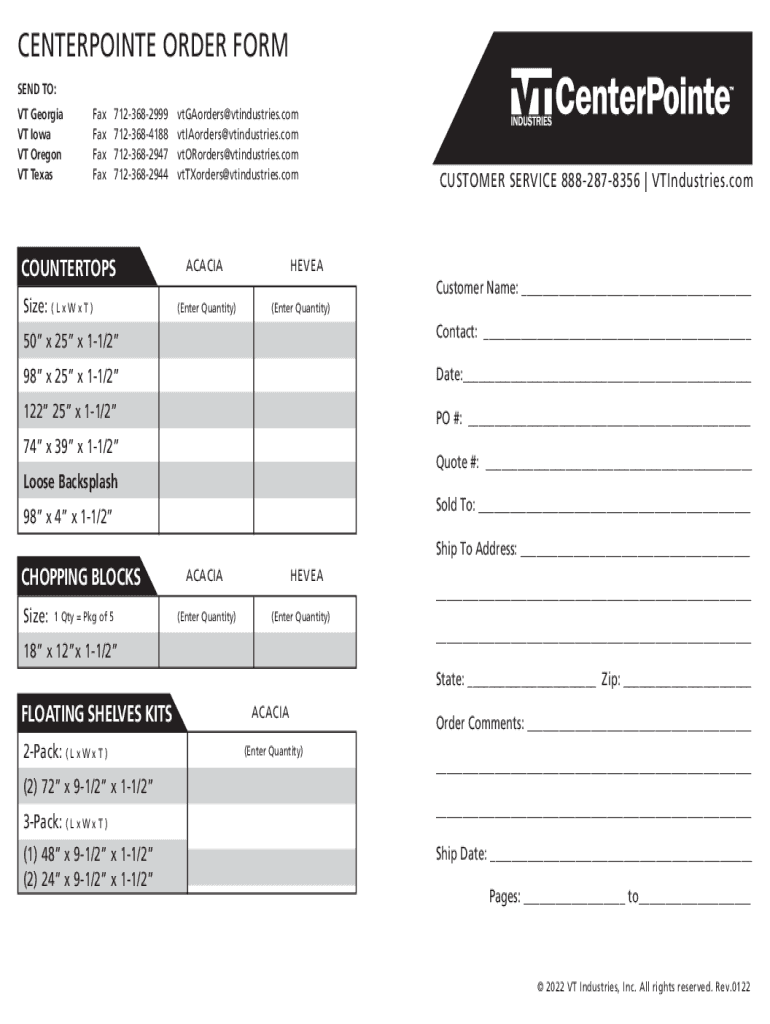 Fillable Online CENTERPOINTE ORDER FORM Fax Email Print - pdfFiller