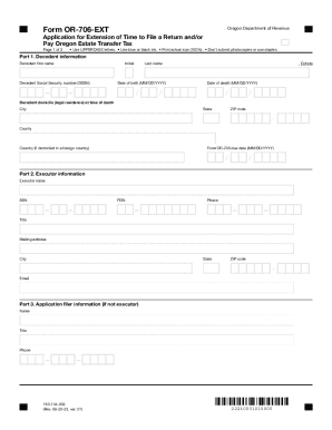 Fillable Online Form OR-706-EXT, Application for Extension of Time to ...