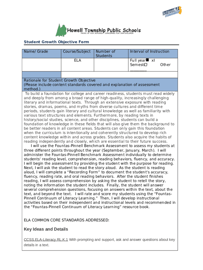 NJDOE Student Growth Objective (Tiered) Doc Template | pdfFiller