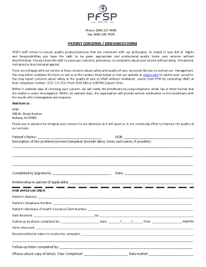 Fillable Online Patient Complaints and Grievances Form Fax Email Print ...