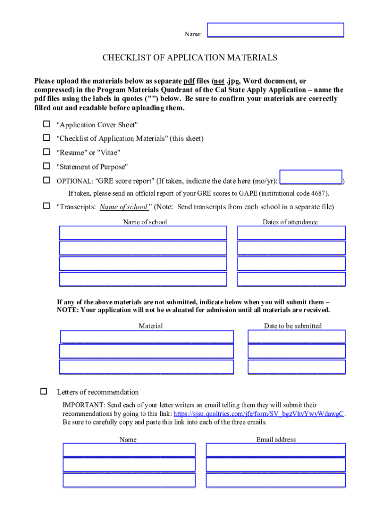 Fillable Online 3 Checklist of Application Materials Fax Email Print ...