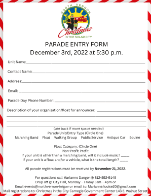 Fillable Online PARADE ENTRY FORM December 3rd, 2022 at 5:30 pm Fax ...