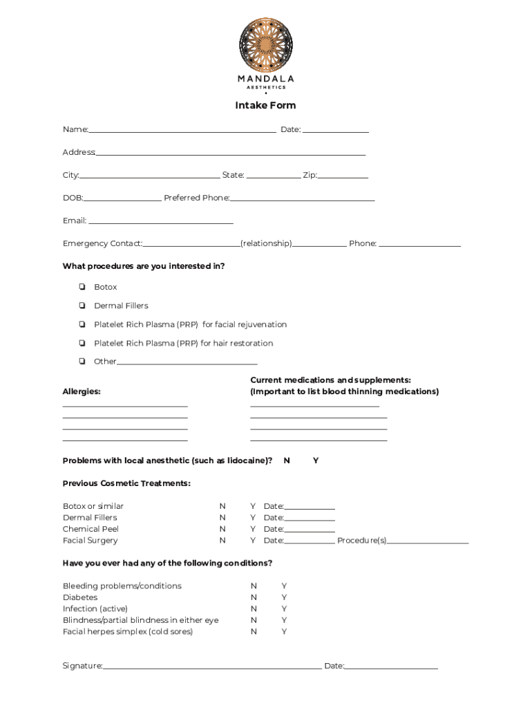 Fillable Online Intake Form Name Fax Email Print - pdfFiller