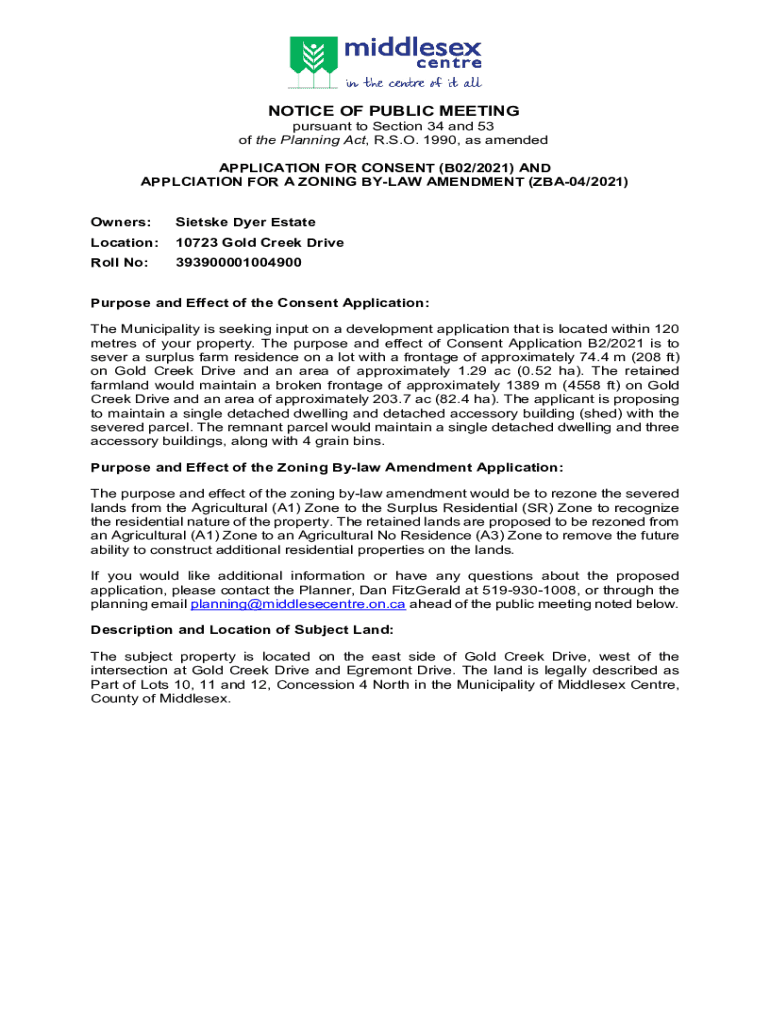 Fillable Online Notice of Complete Application and Public MeetingMay ...