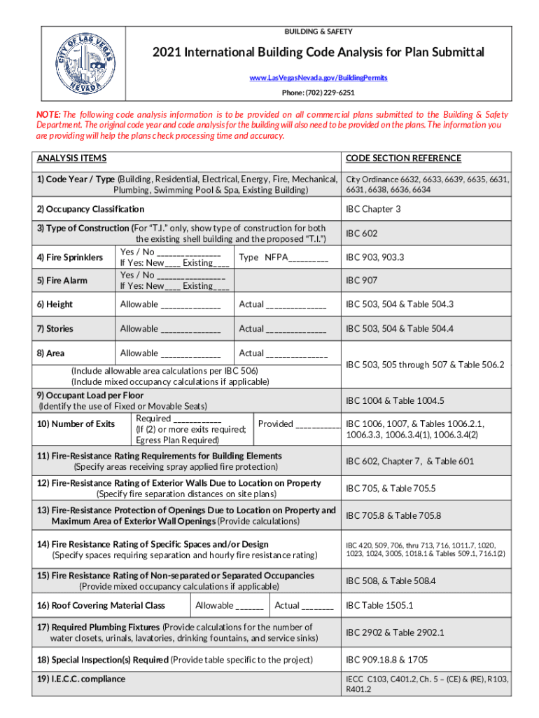 Fillable Online 2021 International Building Code Analysis For Plan Fillable Online 2021 International Building Code Analysis For Plan