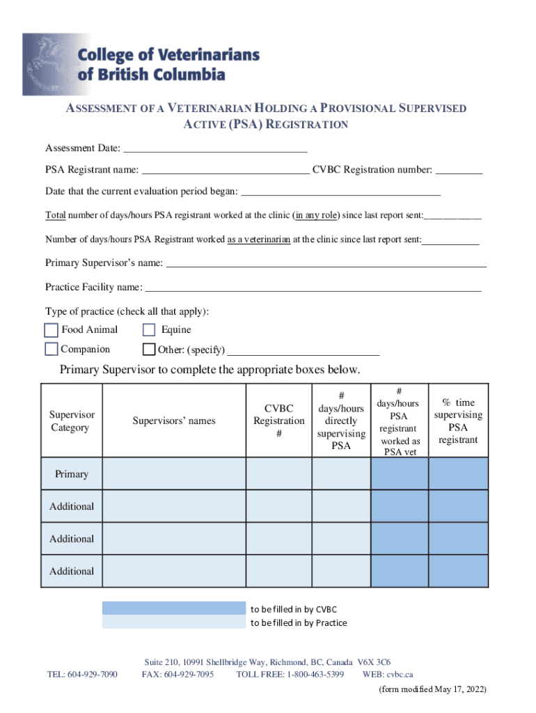 Fillable Online Primary Supervisor to complete the appropriate boxes ...