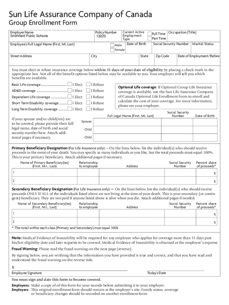 Fillable Online SUN LIFE ASSURANCE COMPANY OF ... - St. Cloud, MN Fax ...