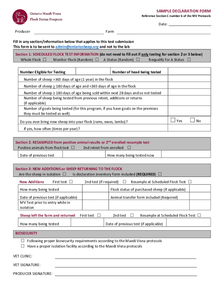 Fillable Online MV Sample Declaration Form Fax Email Print - pdfFiller