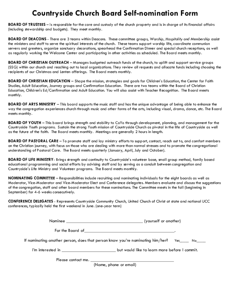 Fillable Online Countryside Church Board Self-nomination Form Fax Email ...