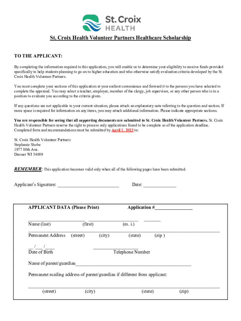 Fillable Online ScholarshipsHealthcare Services in St. Croix Falls Fax ...