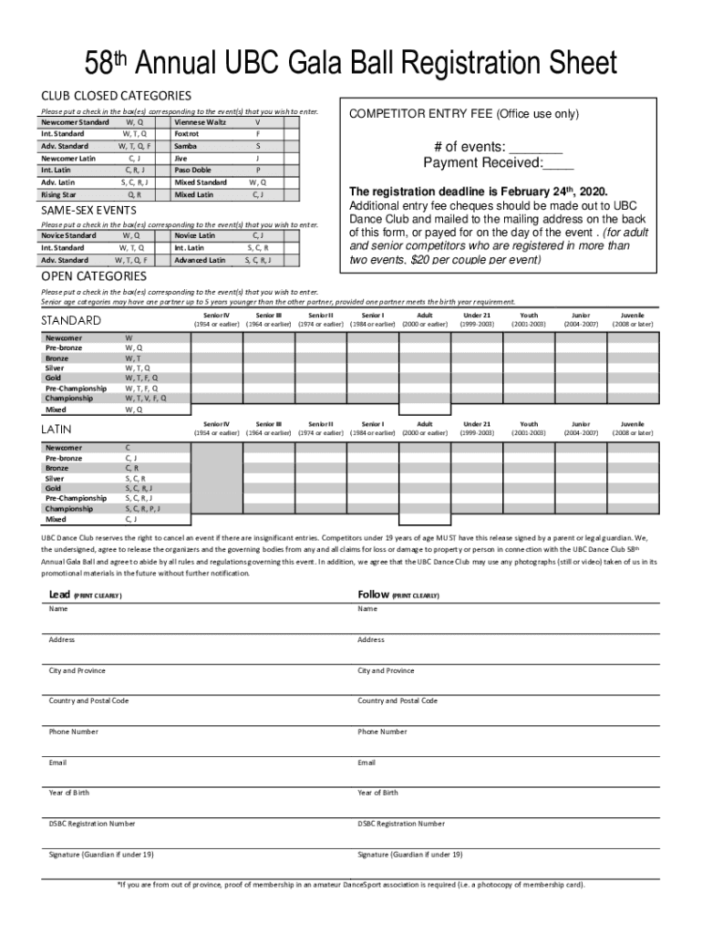 Fillable Online 58th Annual UBC Gala Ball Registration Form Fax Email ...