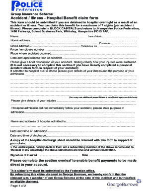 Fillable Online Accident / Illness - Hospital Benefit claim form Fax ...