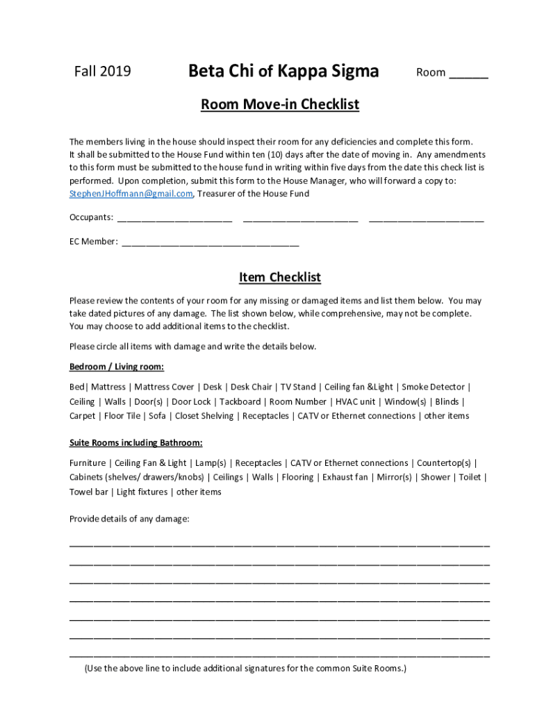 Fillable Online Room Damage Checklist'rvsd Fax Email Print - pdfFiller