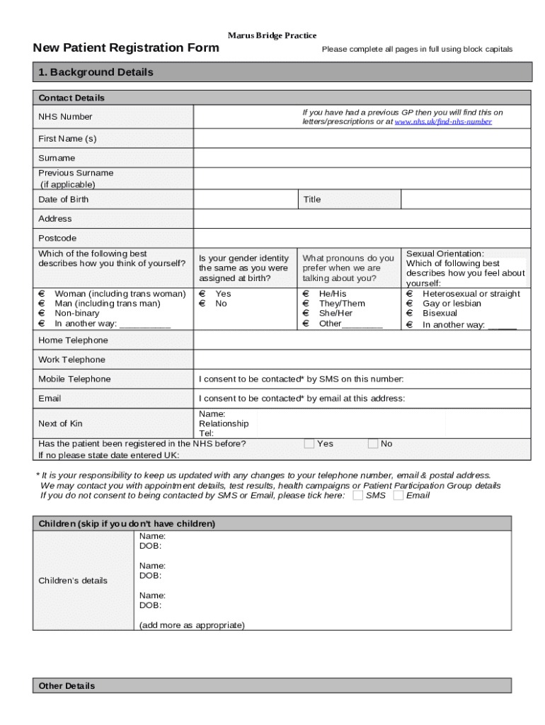 New Patient Registration - Windmill Surgery Doc Template | pdfFiller