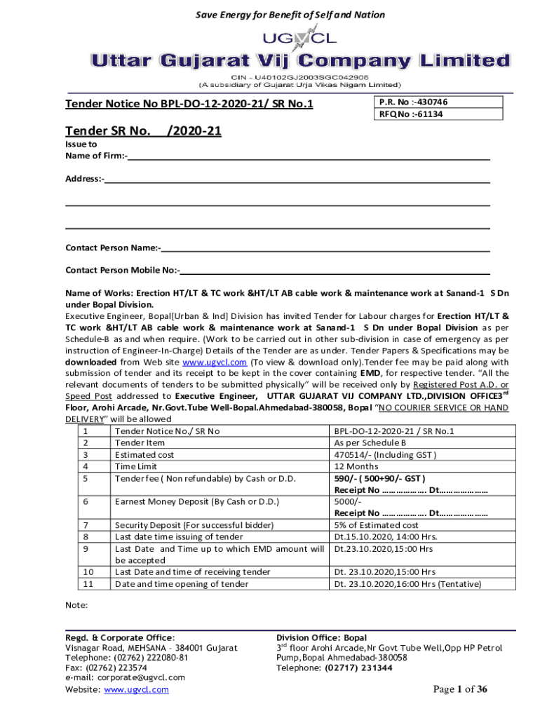 Fillable Online Tender Notice No BPL-DO-12-2020-21/ SR No Fax Email Print - pdfFiller