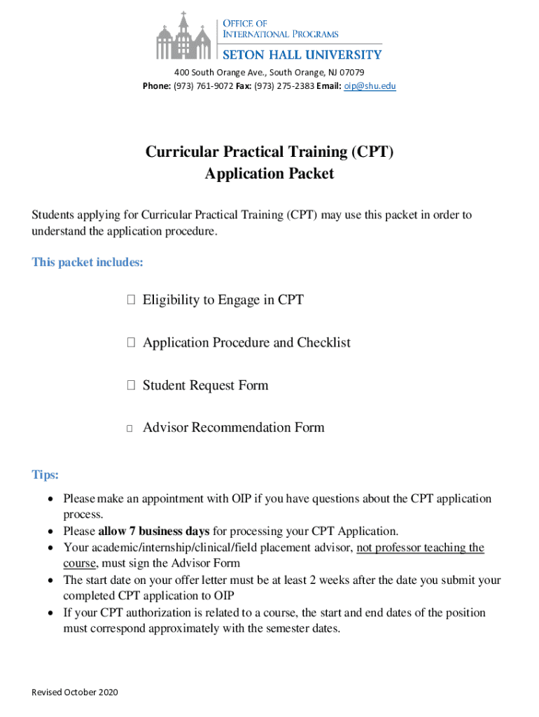 Fillable Online Curricular Practical Training (CPT) is ... - Rutgers Global Fax Email Print ...