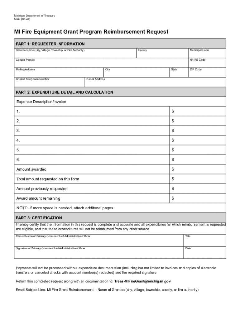 Fillable Online Form 6040, MI Fire Equipment Grant Program ...