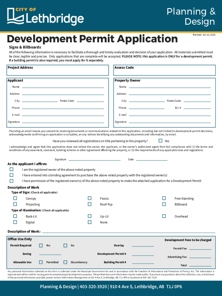 Fillable Online Development Permit Application - Signs Fax Email Print - pdfFiller