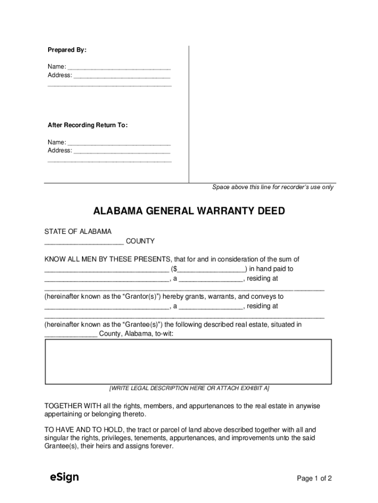 Fillable Online Alabama Special Warranty Deed Form Fax Email Print ...