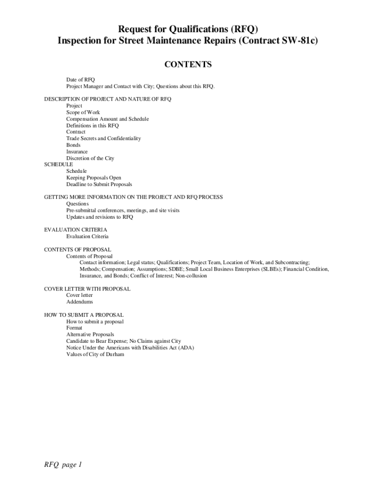 Fillable Online Request for Qualifications (RFQ) Inspection for Street ...
