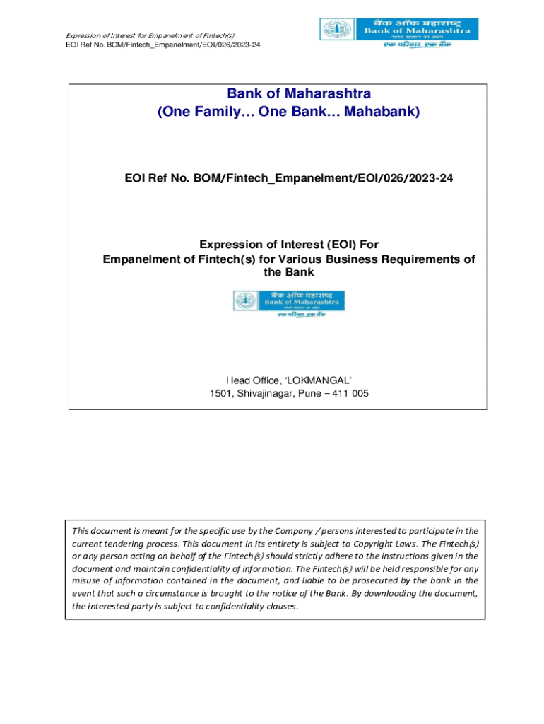 Fillable Online Expression Of Interest (Eoi) For Empanelment Of Fi ...