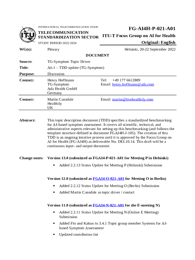 FG-AI4H-H-101-R01 ITU-T Focus Group on AI for Health ... Doc Template | pdfFiller