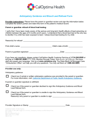 Fillable Online Anticipatory Guidance and Blood Lead Refusal Form ...