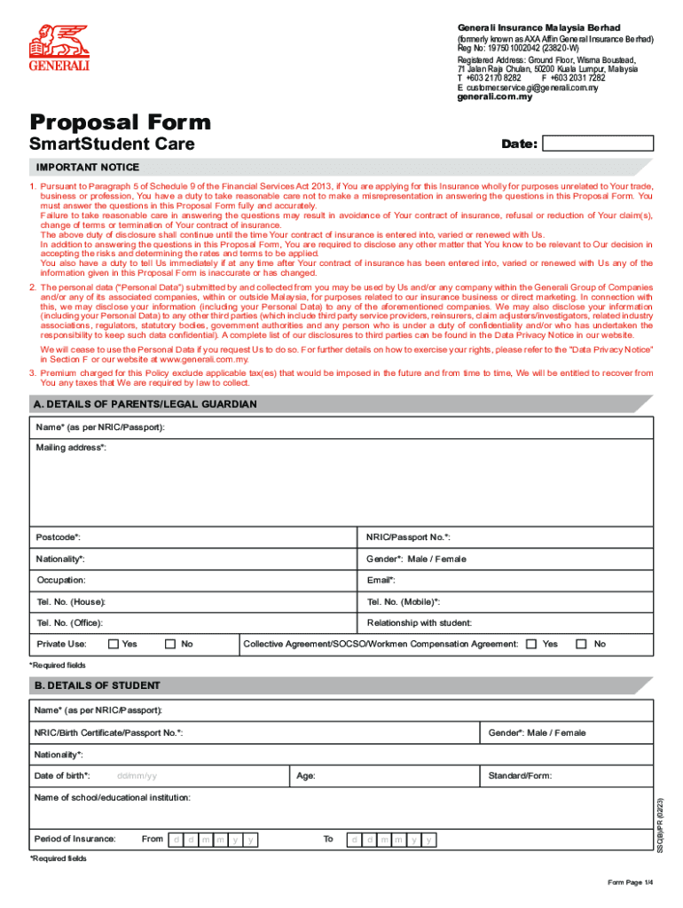 Fillable Online SmartStudent Care-Proposal Form-ENG Fax Email Print - pdfFiller