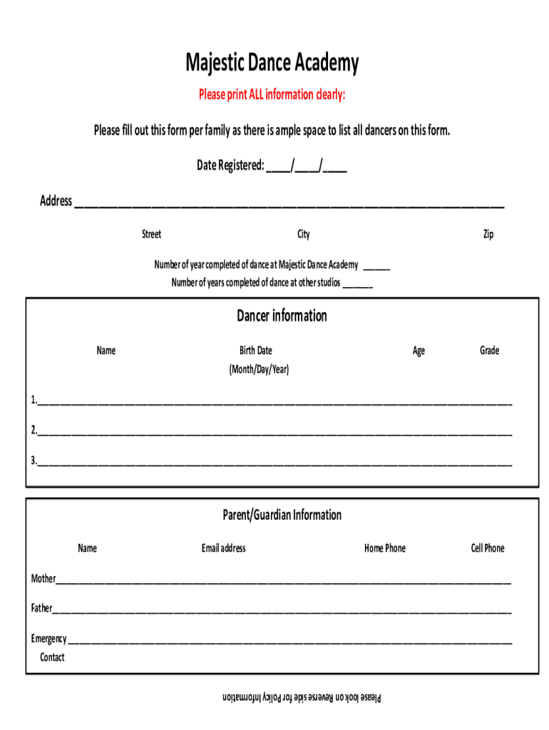 Fillable Online Majestic Dance AcademyStriving to meet the goals of each ... Fax Email Print ...