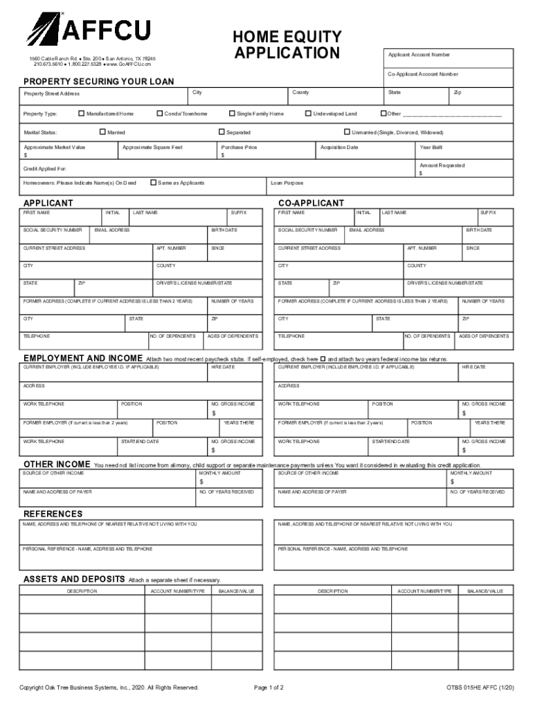 Texas Home Equity Loan Application - Blank Fillable Template | Fill Out ...