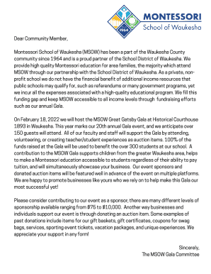 Fillable Online MSOW Great Gatsby Gala - Sponsorship Levels & Benefits ...