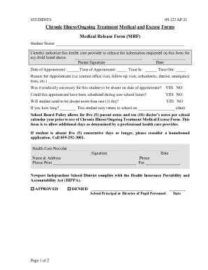 Fillable Online Chronic Illness/Ongoing Treatment Medical and Excuse ...
