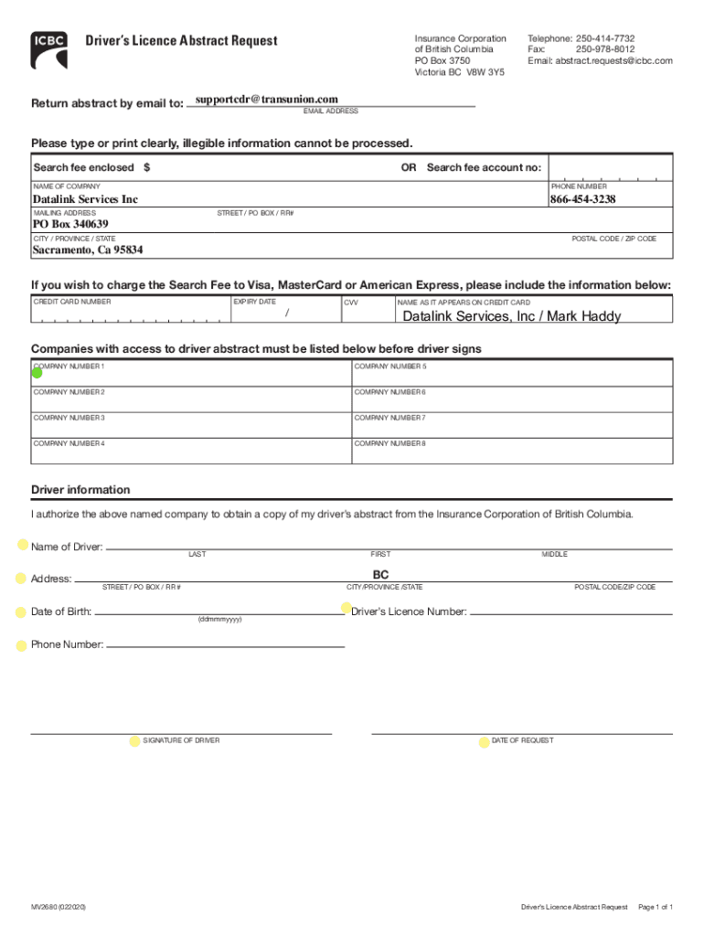 Fillable Online Request driving abstract from icbc - Charmmantra Fax ...