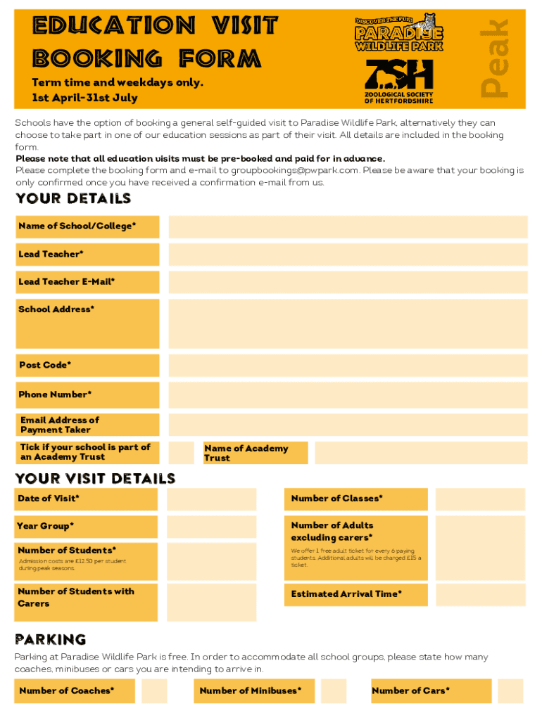 Fillable Online PWP Education Booking Form- Peak Fax Email Print ...