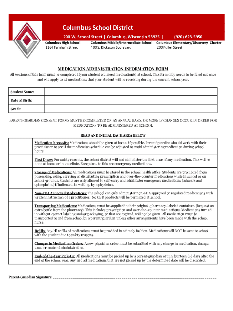 Fillable Online Medication Administration Information/Permission to ...