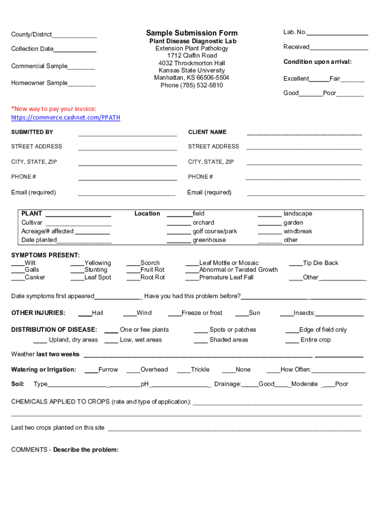 Fillable Online Sample Submission Form - Department of Plant Pathology ...
